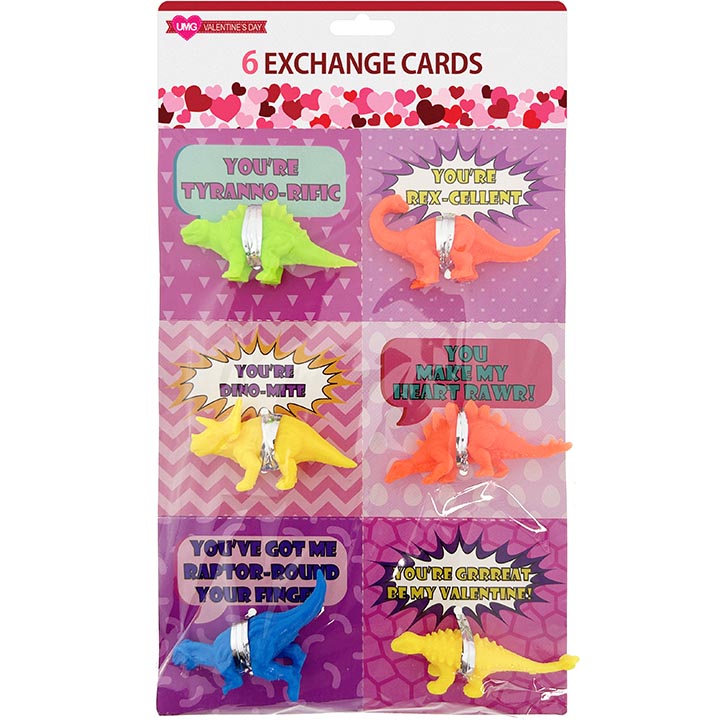 GIFT EXCHANGE CARD W/ DINOSAUR 6PK